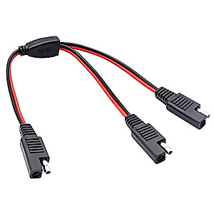AAOTOKK SAE Y Splitter Adapter Cable SAE 1 to 2 SAE DC Power Automotive Extension Cable 2 Pin Quick Connect Disconnect Plug SAE Connector 18AwG Wire for Solar Panel Charging(30 cm-Red Black)