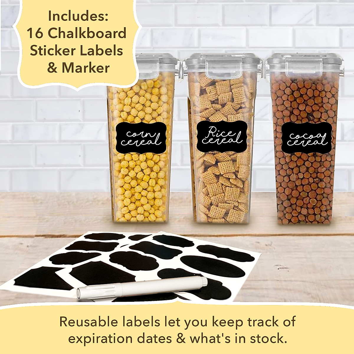 Simply Gourmet Food Storage Containers for Kitchen Organization - Pack of 7 BPA-Free Airtight Organizers for Flour, Sugar, Coffee & More - Includes Labels & Marker