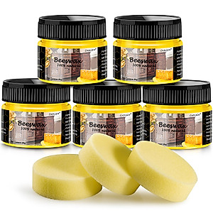 CARGEN Beeswax Furniture Polish, Wood Seasoning Beeswax for Furniture Wood Wax for Dining Table Floor Doors Chairs Cabinets to Protect and Care 5pcs Beeswax Polish and 3pcs Sponges.