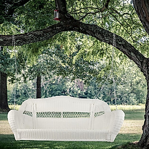 White Hand Woven Resin Wicker Hanging Porch Swing with Chain - Two Person
