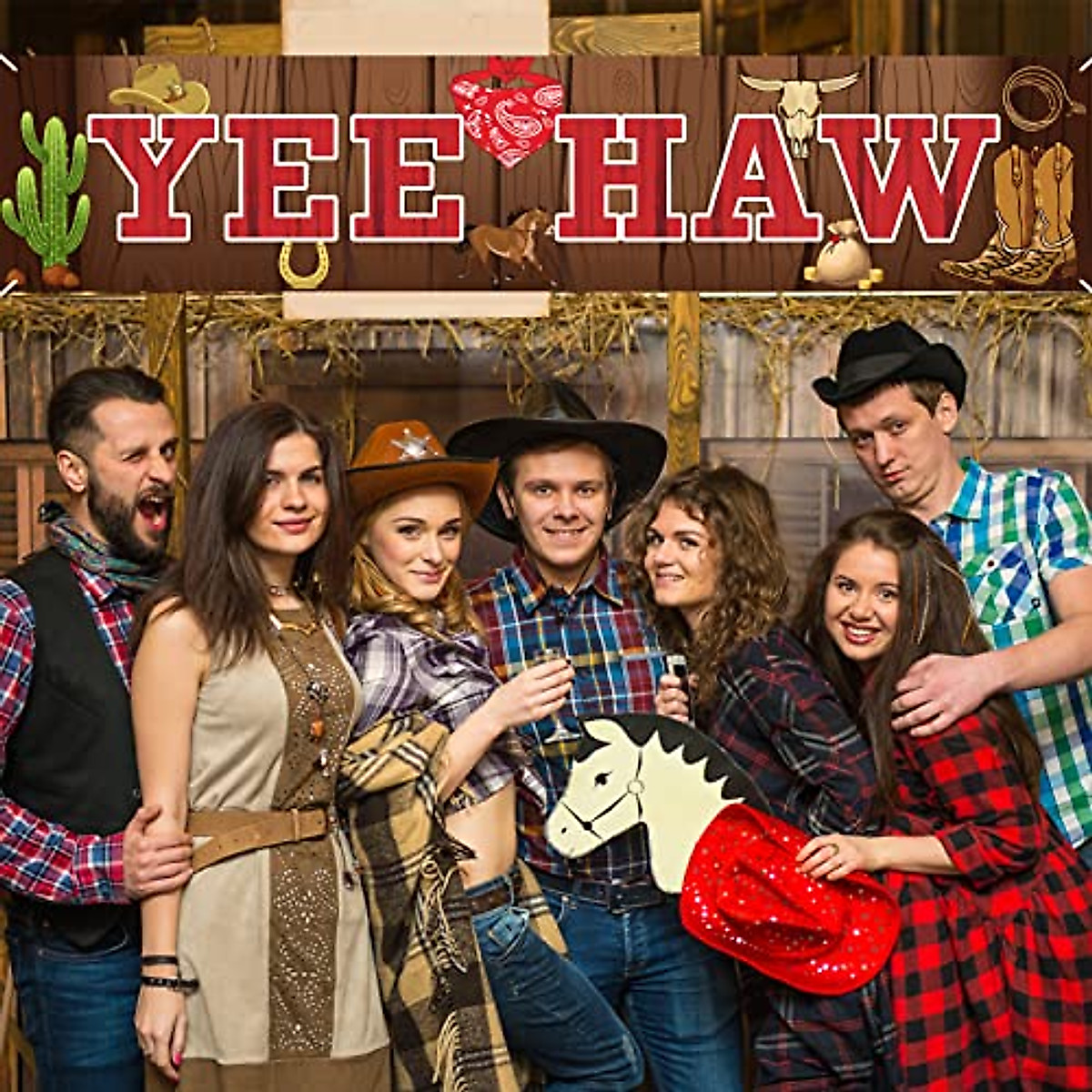 Western Cowboy Yee Haw Banner Party Decorations, Western Theme Cowboy Theme Birthday Banner Party Supplies, Wild West Cowboy Party Decor Photo Booth Props for Indoor Outdoor