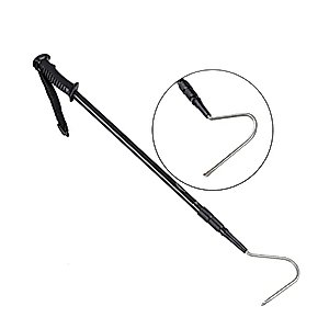 REPTI ZOO 57" Snake Catcher Professional Stainless Steel Retractable Snake Hook Reptile Catcher Stick Rattlesnake Grabber Pick-up Snake Pole Handling Tool (Snake Hook)