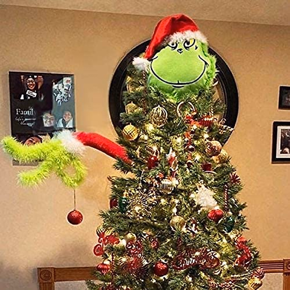 Christmas Elf Body Tree Decorations,Furry Green Elf Head/Arms/Legs for Christmas Tree Decorations,Stole Elf Body Stuffed Stuck Christmas Tree Topper Ornaments for Christmas Party (Elf Arms-24 in)