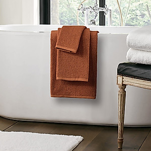 Nate Home by Nate Berkus 100% Cotton Textured Rice Weave 6-Piece Towel Set | 2 Bath Towels, Hand Towels, and Washcloths, Soft and Absorbent for Bathroom from mDesign - Set of 6, Sienna (Brown)