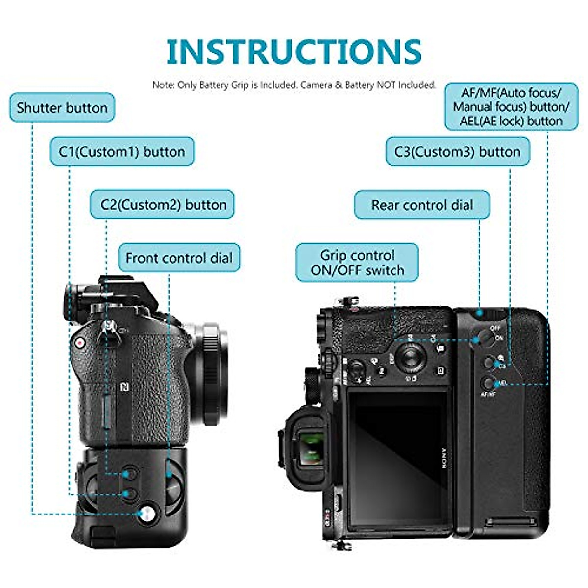 Neewer Vertical Battery Grip Replacement for Sony VG-C2EM, Compatible with Sony A7 II A7S II and A7R II Cameras with 2 Pieces 7.4V 1100mAh NP-FW50 Rechargeable Li-ion Batteries and Dual Charger