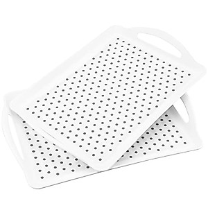 MUKLEI 4 Pcs Rectangle Anti-Slip Food Serving Tray with Handles, Plastic Food Serving Tray Drink Tray for Appetizer, Fruit, Dessert, Party, Breakfast