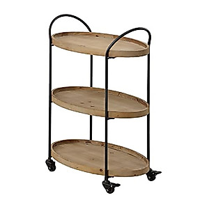The Urban Port 23-Inch Wood Bar Cart with 3-Tier Storage Trays and Metal Frame, Brown and Black