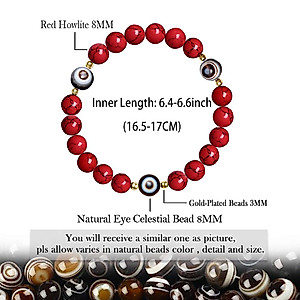 L&C Feng Shui Black Obsidian Beaded Bracelet - Women Mens 8MM Evil Eye Original Natural Crystal Onyx Relief Reiki Healing Stone Protection Strand Bracelet Bring Luck Prosperity Wealth (Red Howlite)