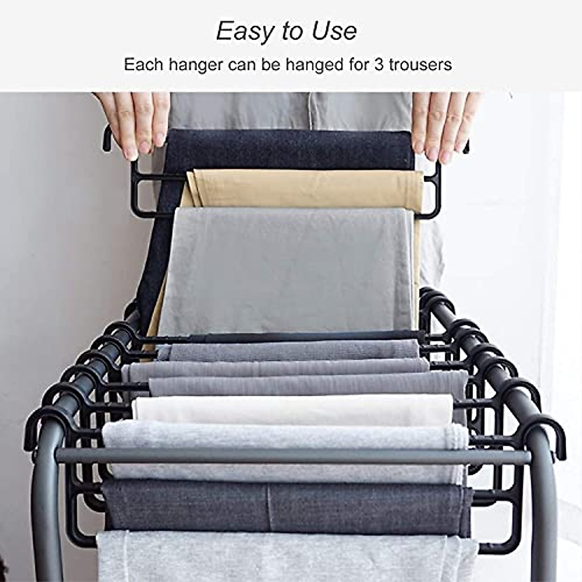 JINCAN Closet Pants Hangers for Women/Men, Home Metal Rolling Trouser Trolley with 10 Hangers, Fall Winter Use, Space Saving