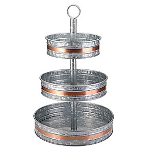 Cedilis Three Tiered Serving Stand, Rustic Metal Cupcake Stand, Galvanized Tiered Serving Tray for Dessert, Appetizers, Farmhouse Fruit Stand, Decorated for Fall