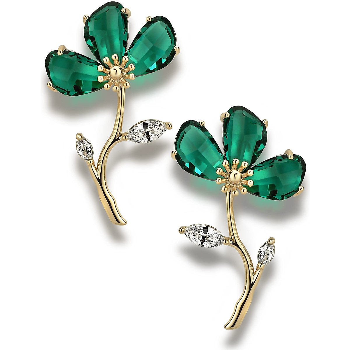 KZZENKI Green Flower Earrings with Stud, Statement Gold Dangle Earrings for Women Trendy Drop Earrings Gift