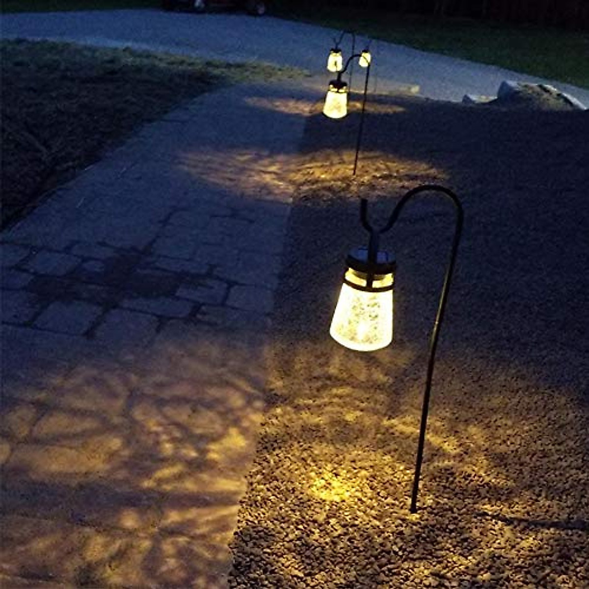 CALIDAKA 2 Pack Multi-Purpose Shepherds Hooks Outdoor Iron Shepherd Hook with Base Adjustable Heavy Duty Garden Hanging Stake for Lanterns Solar Light Plant Hanger Wedding Decor