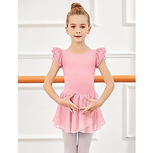 Arshiner Girls Ruffle Sleeve Ballet Dance Dress Tutu Skirted Leotard, 4-5 Years, Ballet Pink