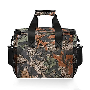 AUUXVA Leakproof Reusable Insulated Cooler Lunch Bag Tree Leaves Camouflage Camo Picnic Lunch Box for Women Men Cooler Tote Office Work Camping Beach 24 Can 15L