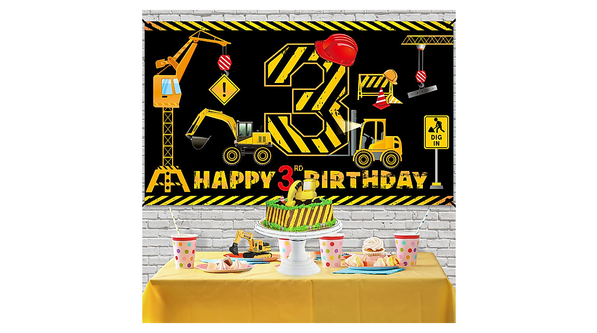 Construction 3rd Birthday Banner for Boys Kids - Construction Theme Party
