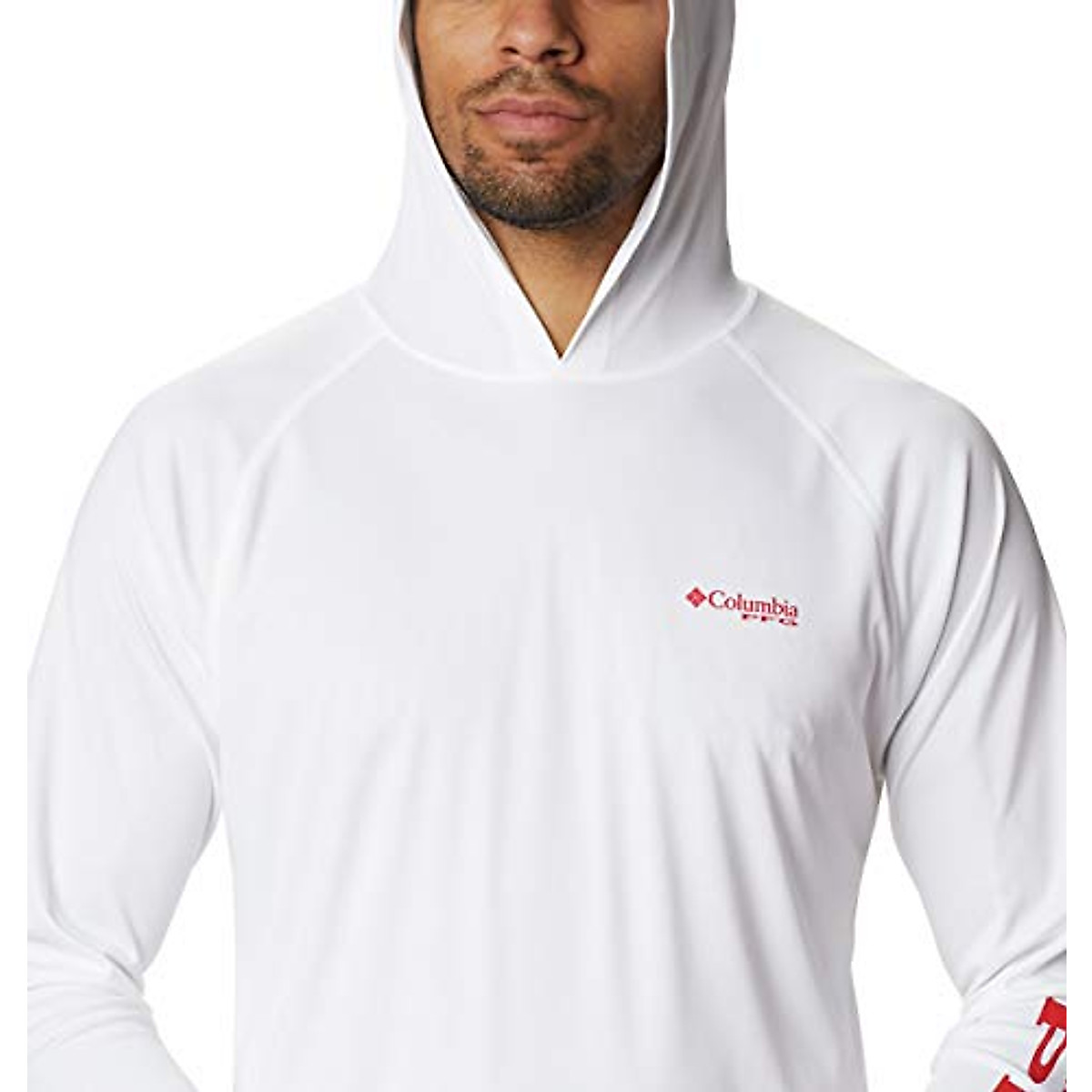 Columbia Men's Terminal Tackle Hoodie, White/Red Spark Logo, Large