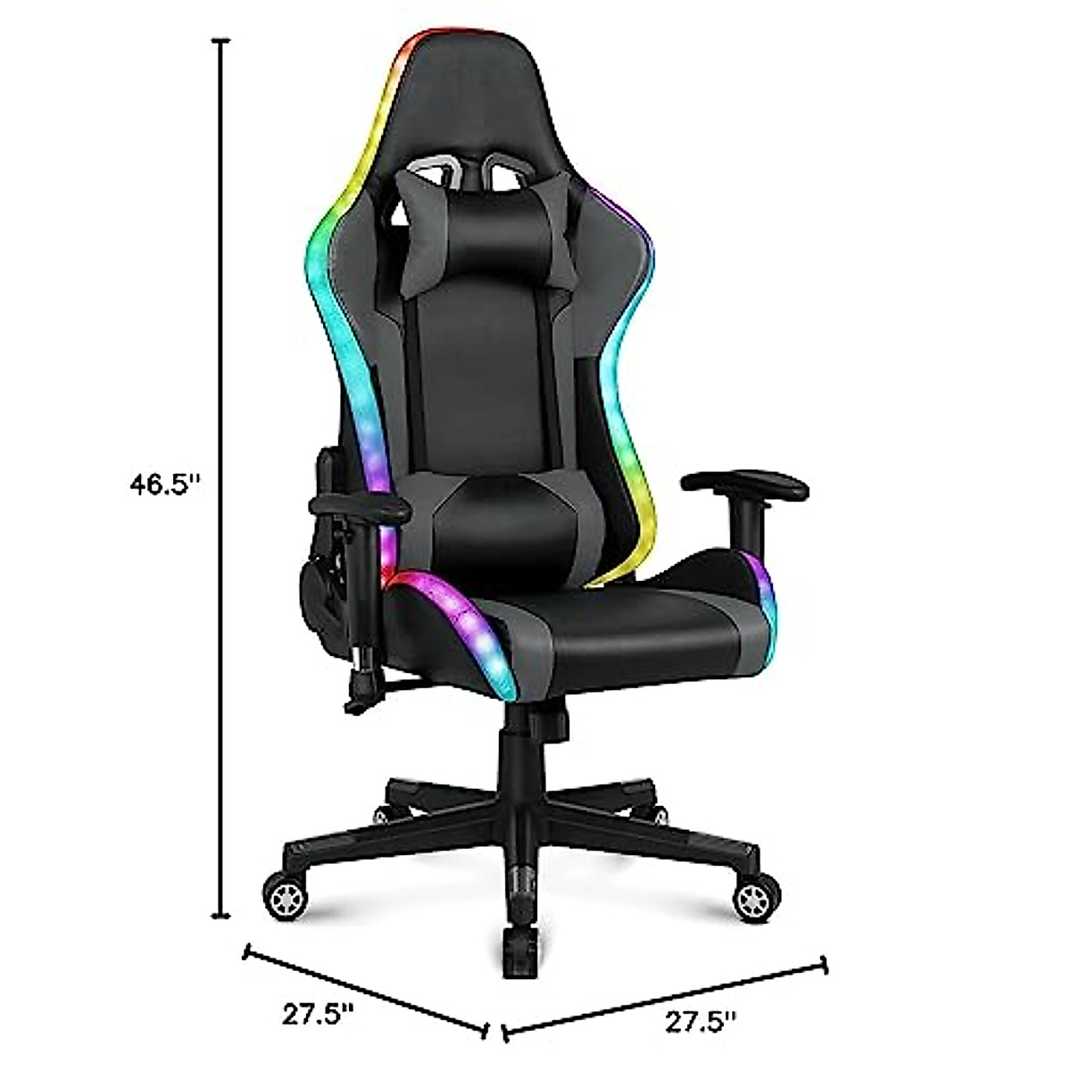 Gaming Chair with Speakers Video Game Chair with RGB LED Lights Ergonomic Racing Office Chair PU Leather Recliner Computer Chair Swivel E-Sports Chair with Lumbar Support Headrest Armrest, Black