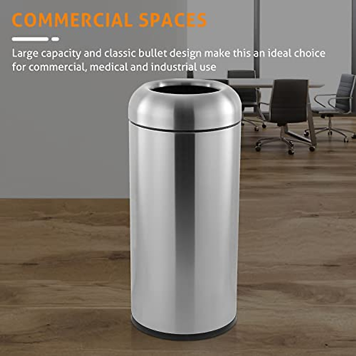 WICHEMI Trash Can Outdoor Indoor Garbage Enclosure, Commercial Trash Bin with Lid Open Top Inside Cabinet Large Garbage Can Stainless Steel Industrial Waste Container (Silver)
