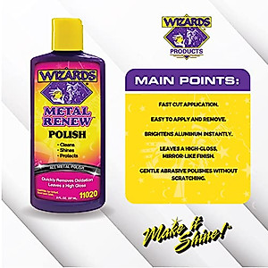 Wizards Metal Polish Cream Metal Renew - Cleans, Shines and Protects All Metals - Cream Fast-Cut Polish and Stainless Steel Cleaner - High Gloss Metal Polish - 8 oz