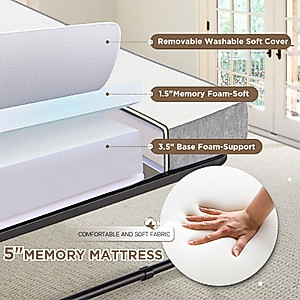 MELLCOM Folding Bed with Mattress,Portable Rollaway Guest Bed for Adults with 5 Inch Foam Mattress,Single Cot Size Foldable Bed with Metal Frame&Bed Side Pocket,75” x 31”