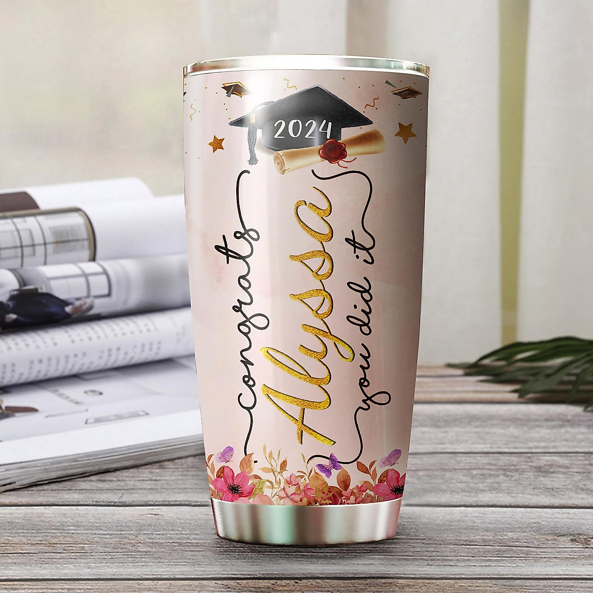 Personalized Graduation Tumbler for Her 2024, Unique Graduation Gifts for Women, Daughter, Sister, Girls, Friends, College, High School Graduation Class of 2024 Tumbler 20oz - 30oz