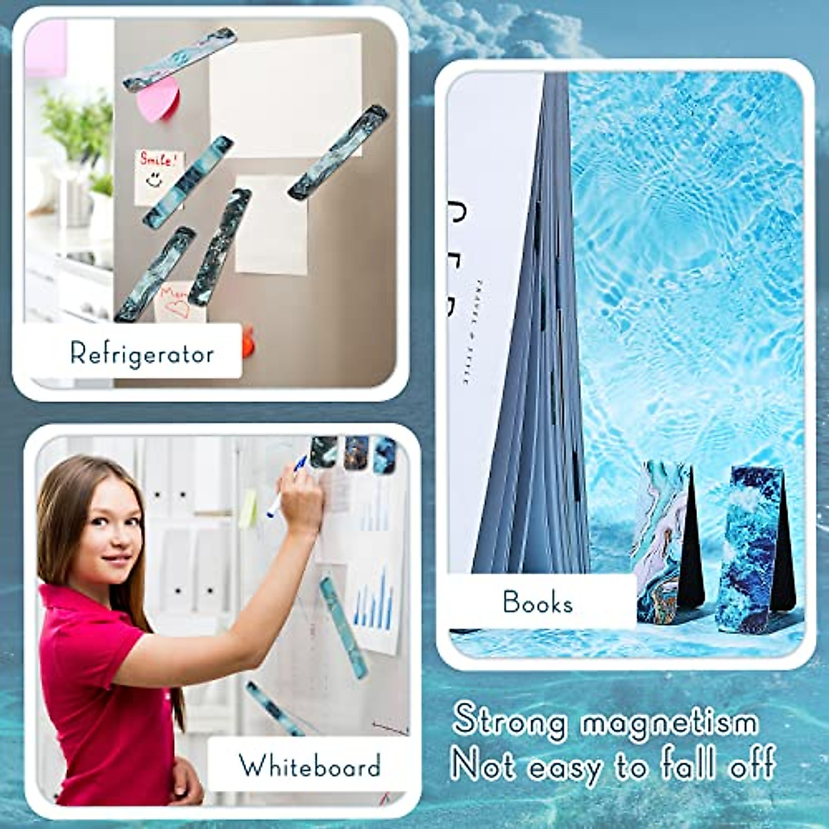24 Pieces Magnetic Bookmarks Assorted Ocean Bookmark Magnetic Page Markers Magnetic Page Clips for Women Students Teachers Book Lovers Reading, Multi Ocean Patterns