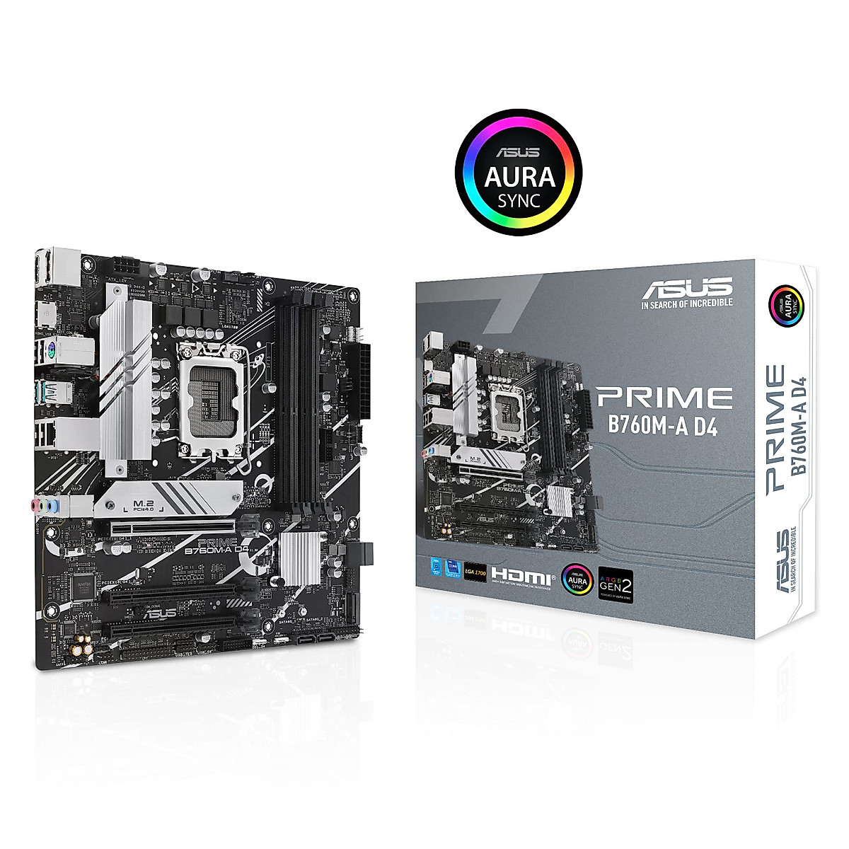 ASUS Prime B760M-A D4 Intel® B760 (LGA 1700)(13th and 12th Gen) mATX Motherboard, PCIe 4.0, 2xM.2 Slots,2.5Gb LAN, DisplayPort,Dual HDMI,Rear USB 3.2 Gen 2, Front 1 Type-C®, Aura Sync