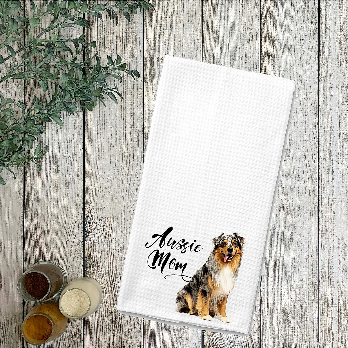 Aussie Mom, Australian Shepherd Microfiber Kitchen Tea Bar Hand Towel Gift for Dog Lover