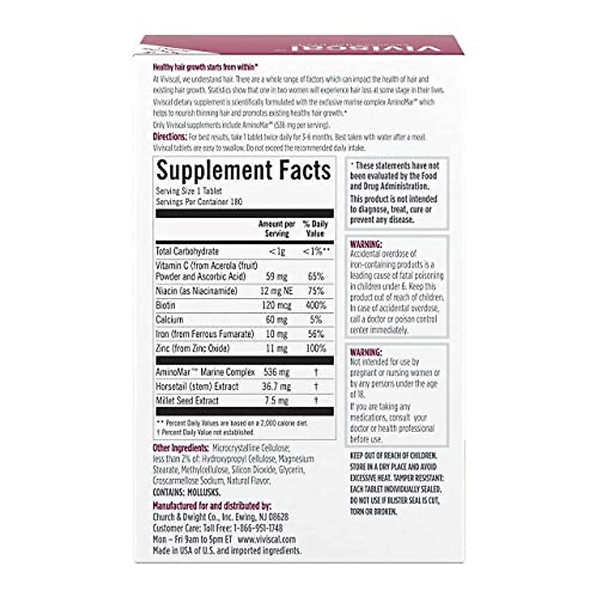 Viviscal Women's Hair Growth Supplements with Proprietary Collagen Complex, 1 Selling for Clinically Proven Results of Thicker, Fuller Hair; Nourish Thinning Hair (180 Tablets - 3 Month Supply)