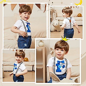 Pinleck Toddler Baby Boy Birthday Clothes Set Bowtie Romper Suspenders Ripped Denim Pants Outfits gifts (Birthday Balloon-1Short, 12-18 Months)