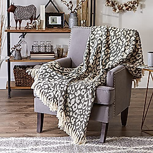 DII Bold Eclectic Leopard Woven Throw, 50x60, Black with White Spots