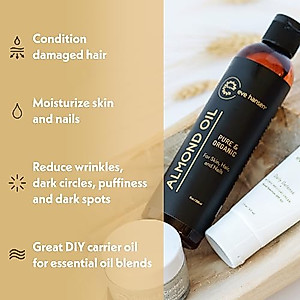 Eve Hansen Organic Sweet Almond Oil for Skin | (8 oz) Hair Growth Oil, Body Oil for Dry Skin, Carrier Oil for Essential Oils | Massage Oil, Organic Face Moisturizer for Skin, Hair Oil and Nail Oil
