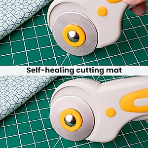 WA Portman Rotary Cutter Set & Cutting Mat for Sewing - 45mm Rotary Cutter for Fabric & 5 Blades - 9x12 Inch Fabric Cutting Mat - 6x12 Inch Acrylic Ruler for Cutting Fabric - Rotary Cutter and Mat Set