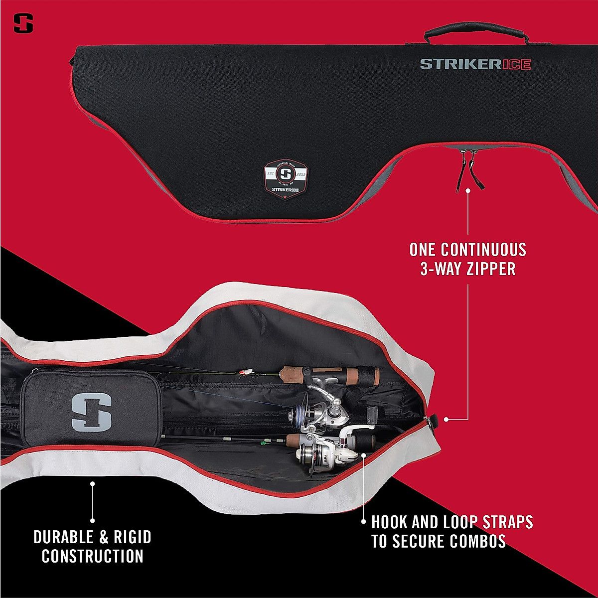 Striker Rod Case - Rugged Durable Portable Lightweight Ice Fishing Rod Organizer, Up to 4 Ice Rods 32-38" Capacity