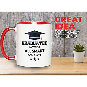 Flairy Land Graduation 2Tone Red Mug 11oz - All Smart and Stuff - Graduation Gifts for Her Senior Graduation College Student College Graduate Classmate MBA Grad