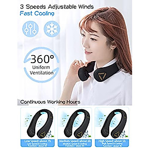 TOWOOZ Portable Neck Fan, Bladeless Neck Fan Hands Free Portable Neck Fan 4000 mAh Ultra Quiet Rechargeable Portable Hanging Neck Fan with 3 Speeds Adjustment, Wearable Fan for Outdoor (Black)