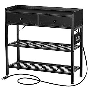 Rolanstar Entryway Table with Drawers,31.5” Entry Hallway Table with Charging Station Metal Storage Shelves,3-Tier Console Sofa Table Entry Stand with LED Lights for Couch, Entrance, Living Room