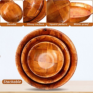 Didaey 12 Pcs Wooden Salad Bowl Set Wooden Bowls for Snack Wood Salad Bowl Set Stackable Round Serving Bowl Wooden Woven Salad Bowl for Kitchen Meal Party and Salad Fruit Vegetable Snack, 6/8/10 Inch
