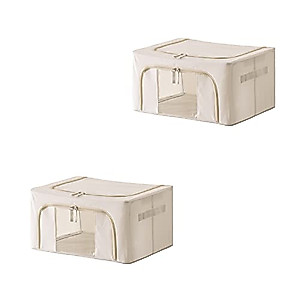Clothes Storage Bins with Zipper and Metal Frame,2 Pack 24L, Foldable Closet Organizers and Storage Bags,Closet Sweaters Organizer,Quilt Storage Bin Under Bed,Kids&Baby&Adult Clothing Storage Containers