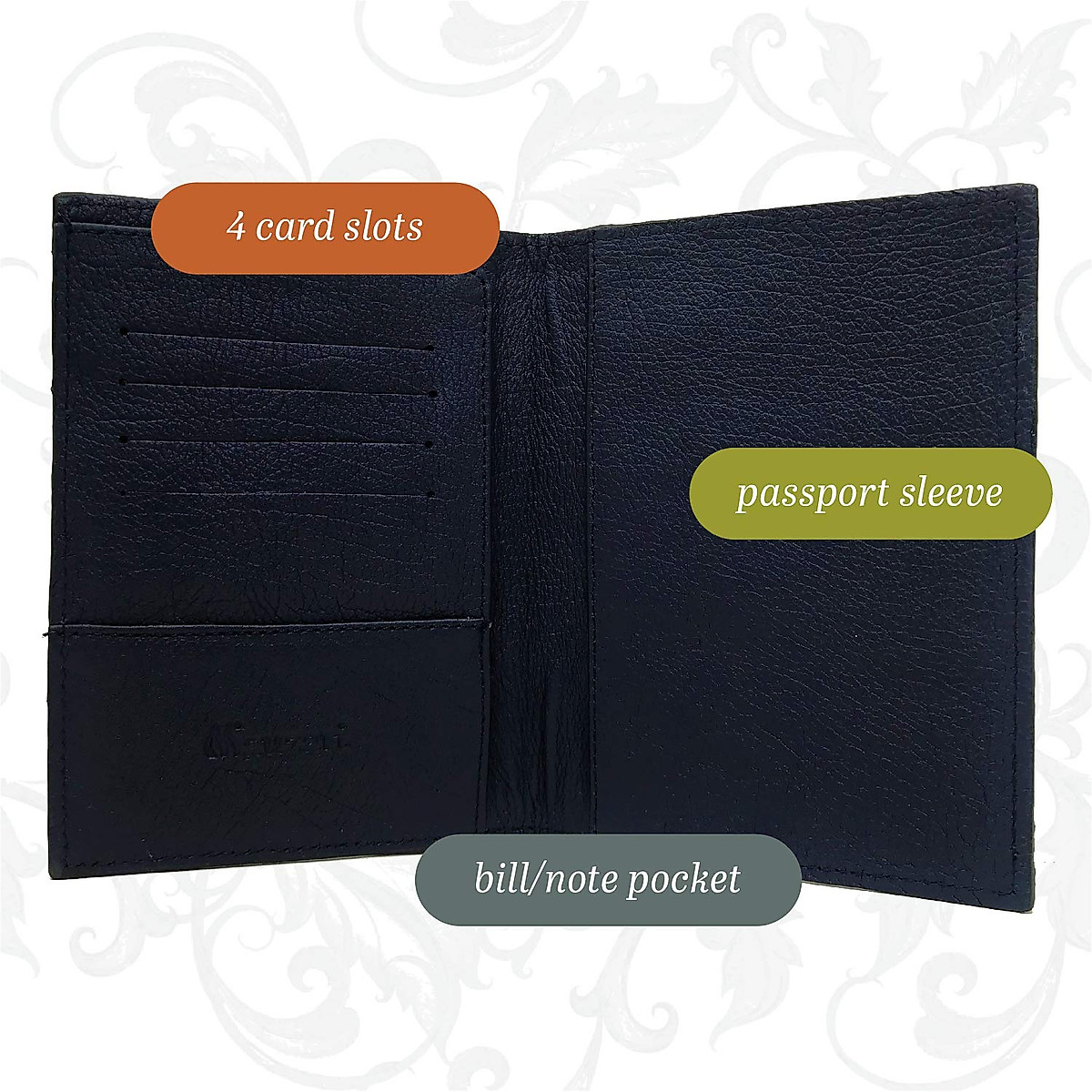Mauzari Leather Passport Holder for Men and Women — Travel Wallet with Floral and Paisley Designs