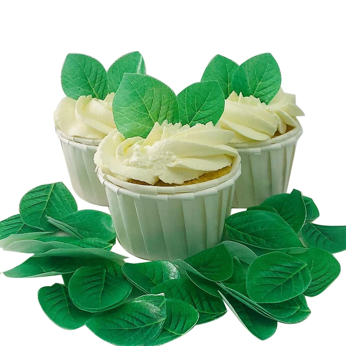 112Pcs Edible Green Leaves for Cupcake Toppers Rice Wafer Paper for St. Patricks Day, Easter Baby Shower Wedding Cake Happy Birthday Party Decoration Wedding/graduation/Hawii/Summer/Anniversary
