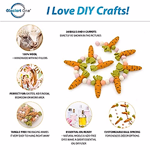 Glaciart One Felt Ball & Carrot Garland - Fun Party Decorations for Easter, Spring & Birthdays - Home Decor for Living Room, Bedroom, Baby Room - 100% Natural Wool Pom Poms with Cotton String - 9 Ft.