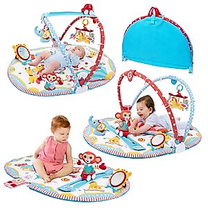 Yookidoo Circus Baby Playmat Gym. with Musical Motorized Mobile, Tummy Time Pillow, Mirror, and Newborn Textured Animal Figures. Infant Activity for 0-12 Month.