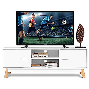 Tangkula TV Stand, Modern White TV stand for 60 Inch TV, with 2 Storage Cabinets & 2 Open Shelves, for Home Living Room Furniture, Wood TV Stand