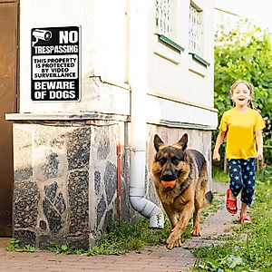 Loopeer 2 Pieces Beware of Dog Sign for Fence Lawn Funny Warning Decor No Trespassing Sign Metal Rustproof Warning Signs Dog Warning Metal Tin Signs for Fence Garden Yard Signs Outdoor Indoor