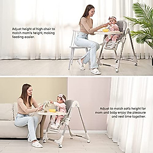 Ezebaby Baby High Chair, Portable High Chair with Adjustable Heigh and Recline, Foldable High Chair for Babies and Toddler with 4 Wheels, High Chair for Toddlers with Removable Tray-(Grey)