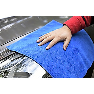 CARCAREZ Premium Microfiber Detailing Towels, 380 GSM Lint Free Car Buffing Waxing Polishing Drying Towel, Pack of 6 (Blue)