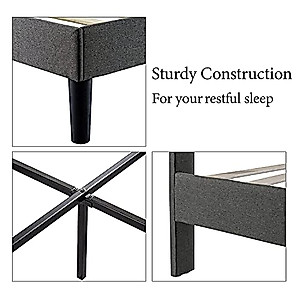 Allewie Upholstered King Size Platform Bed Frame with Adjustable and Curved Corner Design Headboard, Easy Assembly, No Box Spring Required, Dark Grey