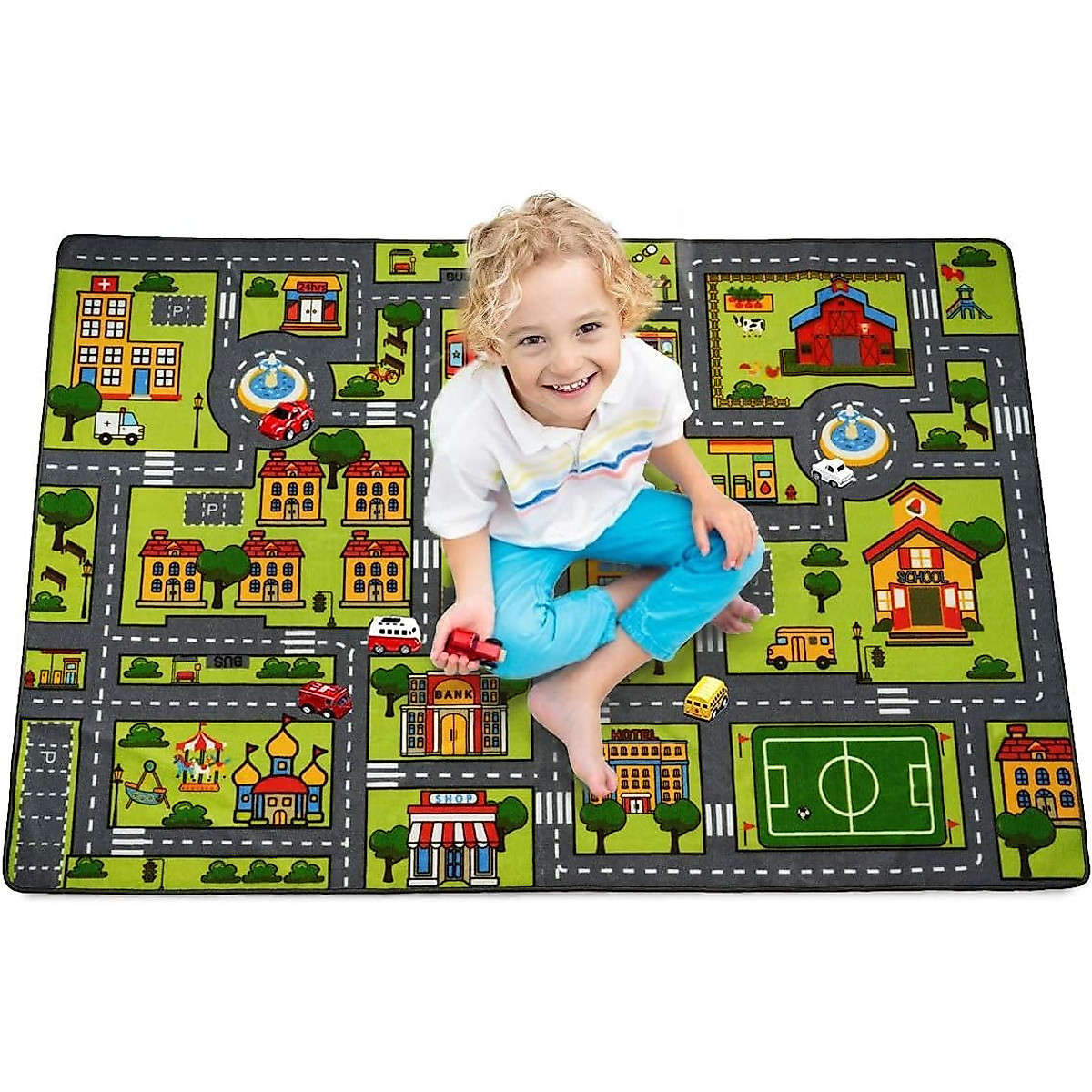 Zareas 3x5 Feet Kids Area Rug Play mat Car Rug for Playroom, Children Educational City Traffic Road Map Fun Car Carpet, Car Rug for Boys Bedroom, Upgrade Anti-Skid Rectangular for Kids Rugs, 60''x36''