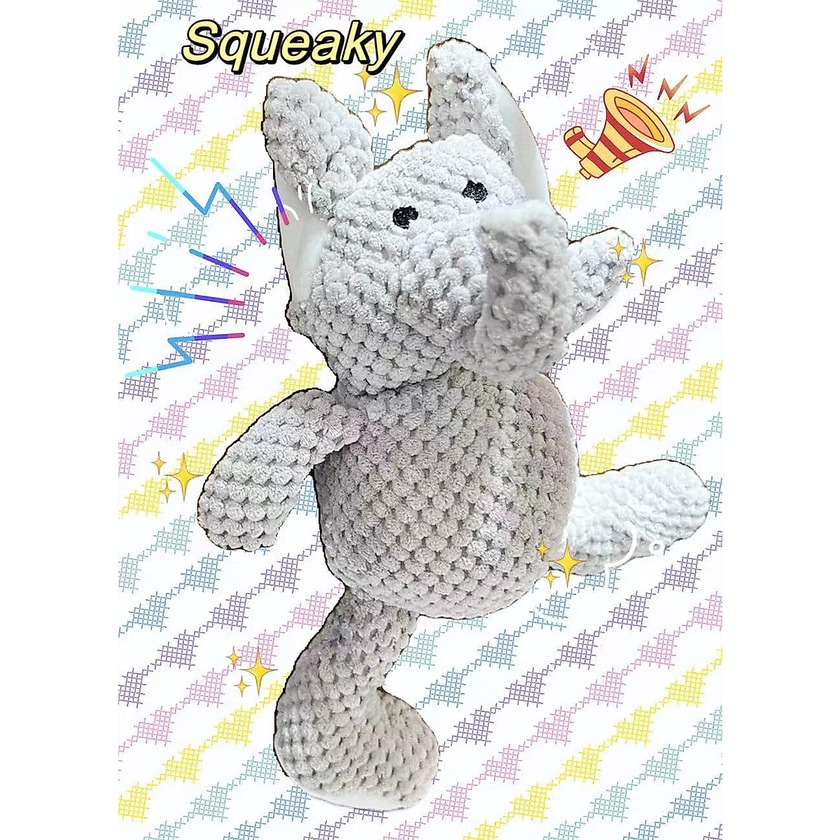 CIXOXIZ Squeaky Dog Toys,Durable Stuffed Pet Toys,Stuffed Pet Toy,Plush Corduroy Dog Toy,Elephant Squeaky Plush Dog Toy, Durable Plush Dog Toy,Chew Guard Toy,Dog Chew Toys,Cotton Rope Dog Toy